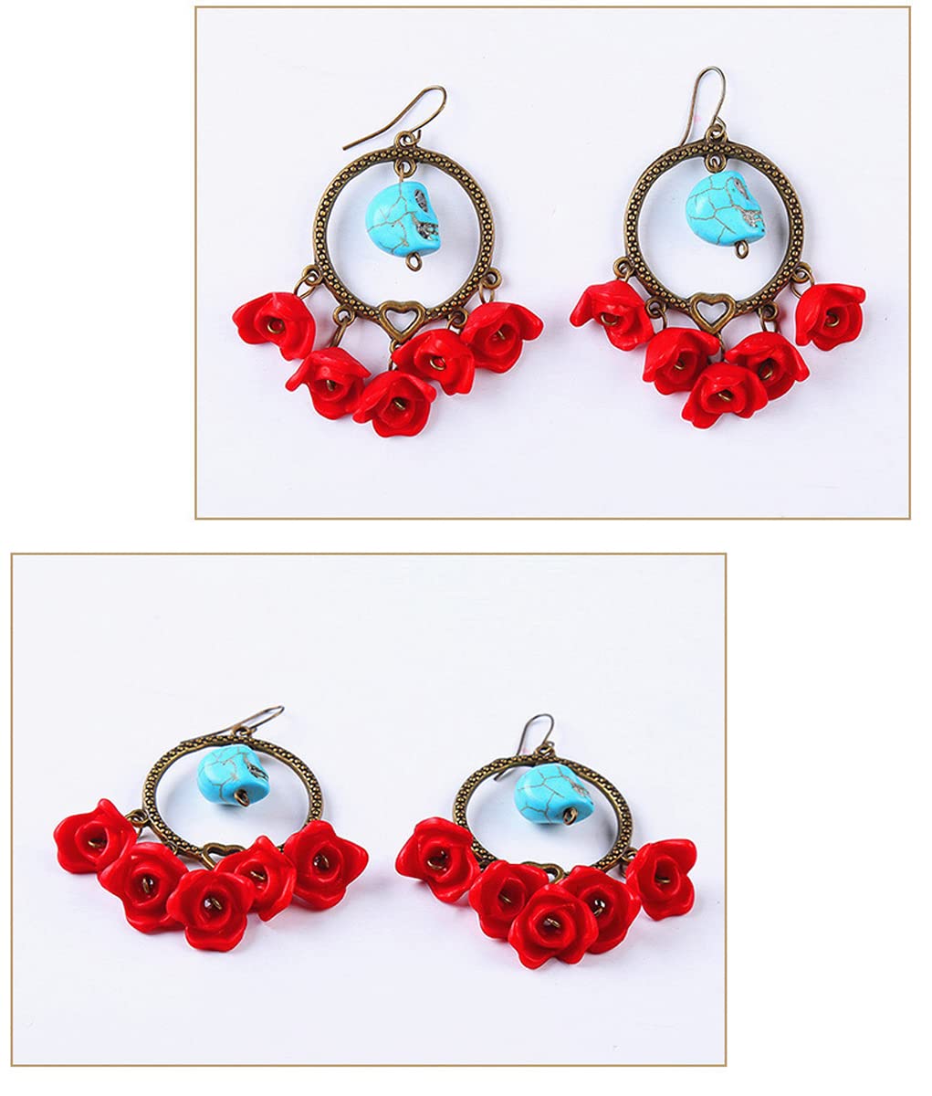 DreamLily Day of the dead Headpiece Red Rose skull Flower Crown Costume NC24 (Headband golves and earrings)