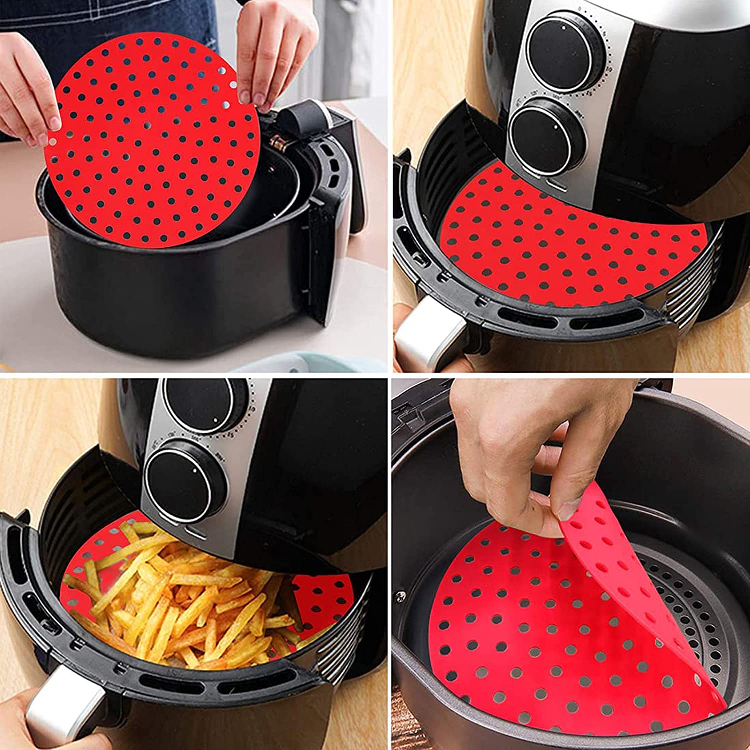 Goneby Reusable Silicone Air Fryer Liners 2 Pack with Air Fryer Magnetic Cheat Sheet, Easy Clean Air Fryer Accessories, Non Stick, AirFryer Accessory Parchment Paper Replacement, 9 Inch