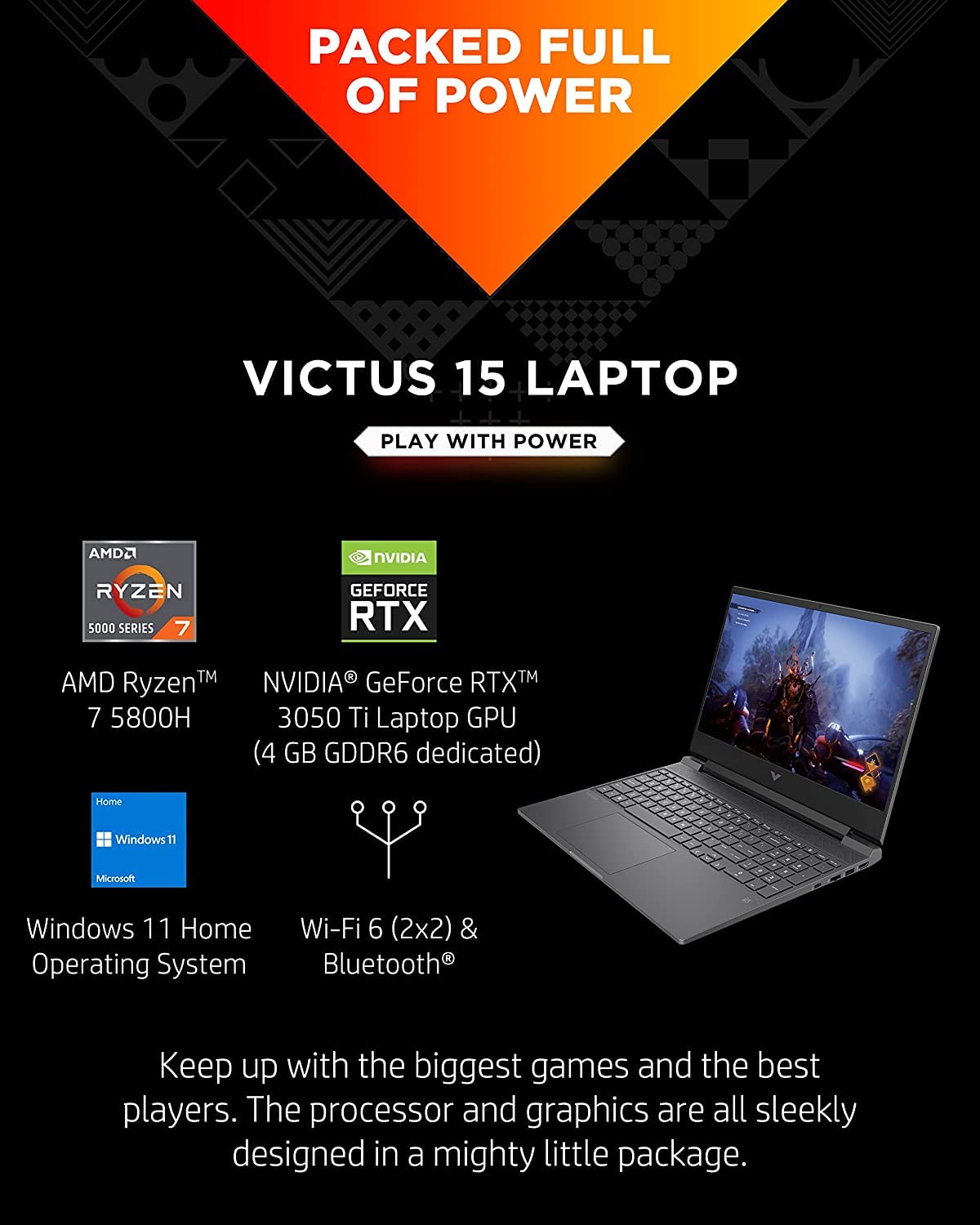 HP 2022 Newest Victus 15.6" FHD IPS Display, AMD Ryzen 7 5800H (8cores) Gaming Laptop – NVIDIA RTX 3050 Ti, Win 11 HDMI 2.1 WiFi 6, Backlit KB, Black, w/Mouse Pad (32GB RAM | 2TB PCIe SSD)