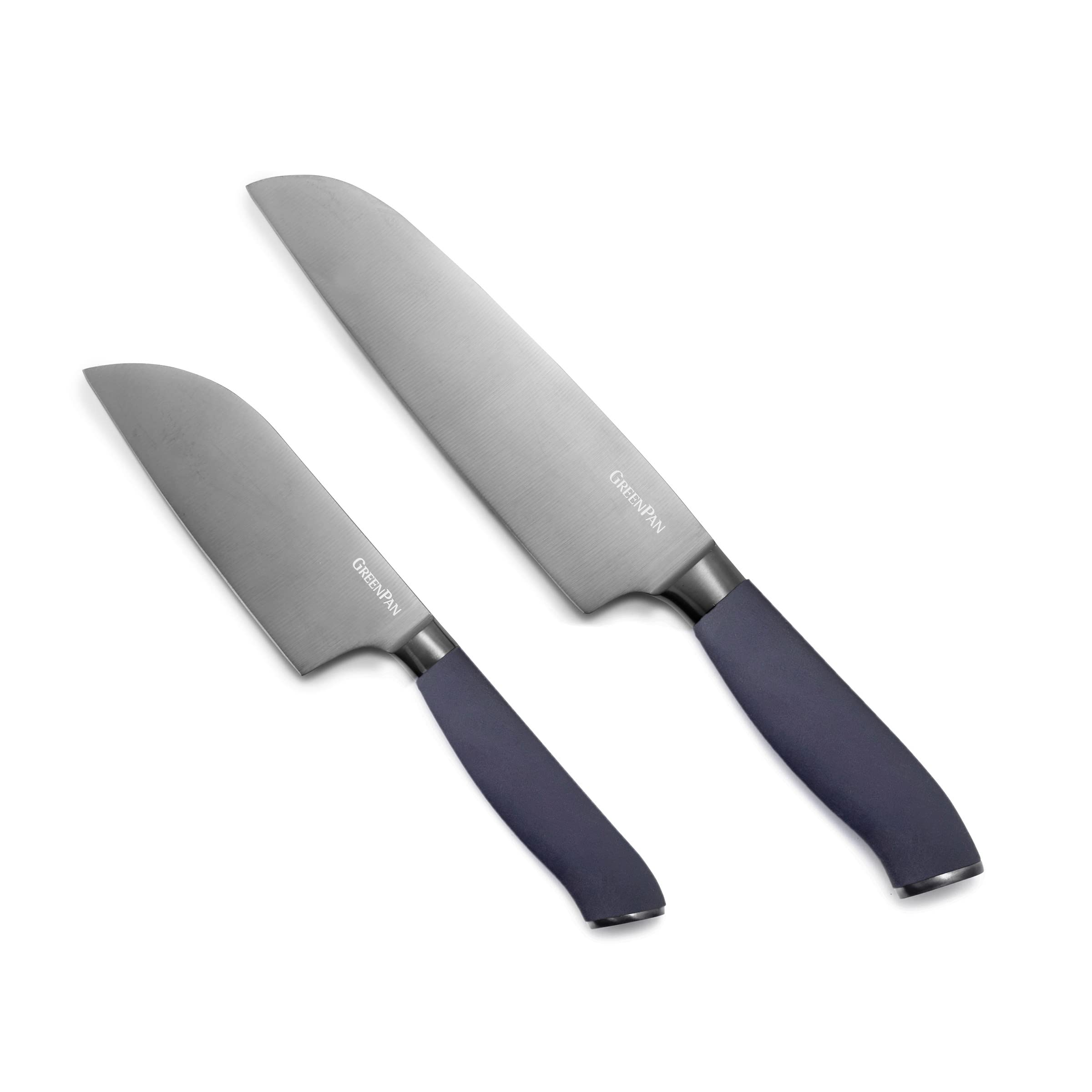 GreenPan Titanium 2-Piece Santoku Knife Set, Titanium Coated, Stainless Steel, Eco-friendly, Ergonomic Grip, Slip Resistant, Balanced, Heat Treated, Hand Sharpened, Dishwasher Safe