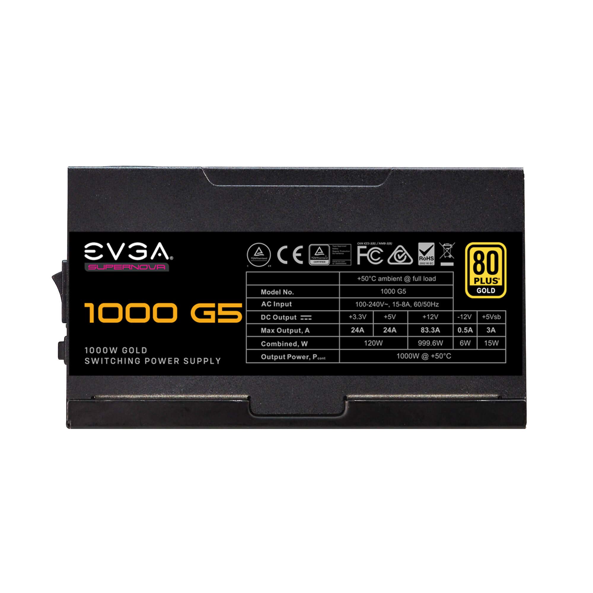 EVGA 1000 G5, 80 Plus Gold 1000W, Fully Modular, ECO Mode with Fdb Fan, 100% Japanese Capacitors, 10 Year Warranty, Compact 150mm Size, Power Supply 220-G5-1000-X1
