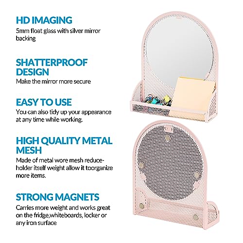LUCYCAZ Magnetic Locker Accessories, Pink Magnetic Mirror with 2 Magnetic Pen Holder for Girls, Locker organizer for School, Home and Office. Back to School Essentials