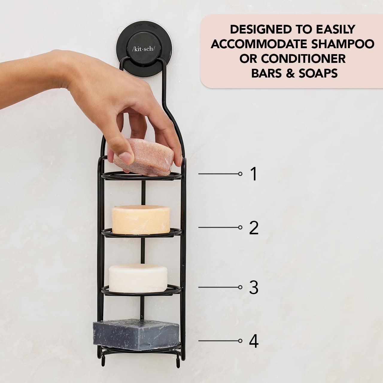 Kitsch Self Draining Shower Caddy & Rice Bar Shampoo & Conditioner