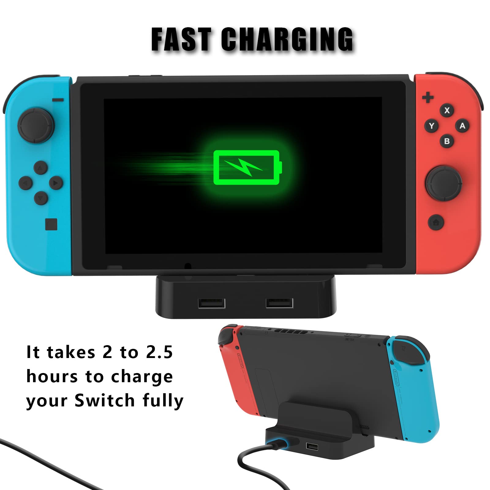 ECHZOVE Charging Dock Compatible with Nintendo Switch or Switch OLED, Multiple Switch Charging Station with 3 USB 2.0 Ports, Support Charging with The Protective Case.