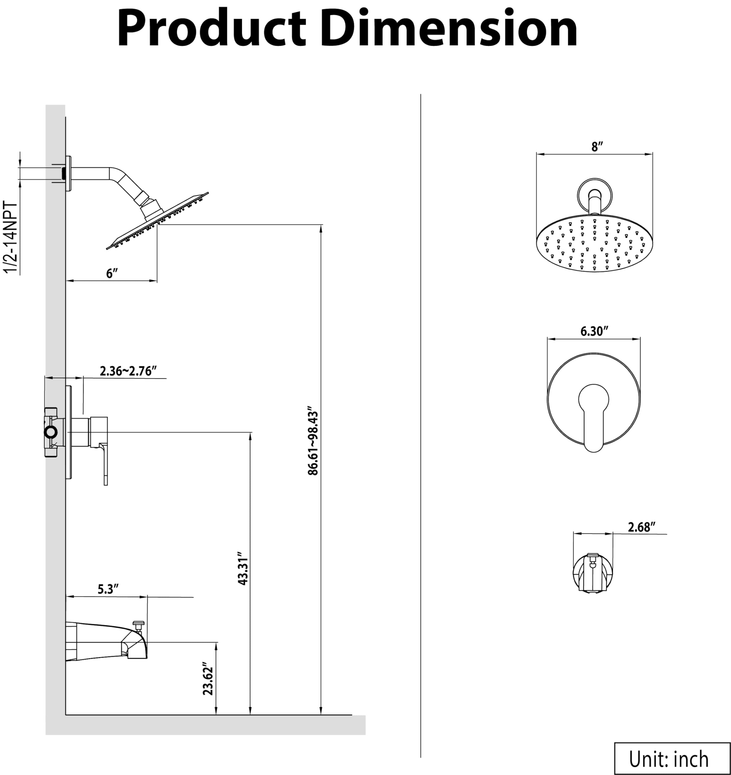 Esnbia Tub Shower Kit(Shower Valve Include), Black Shower Faucet Set with 8-Inch Rain Shower Head and Handle, Bathtub Shower Faucet Set, Single-Handle Tub and Shower Hardware Set, Matte Black