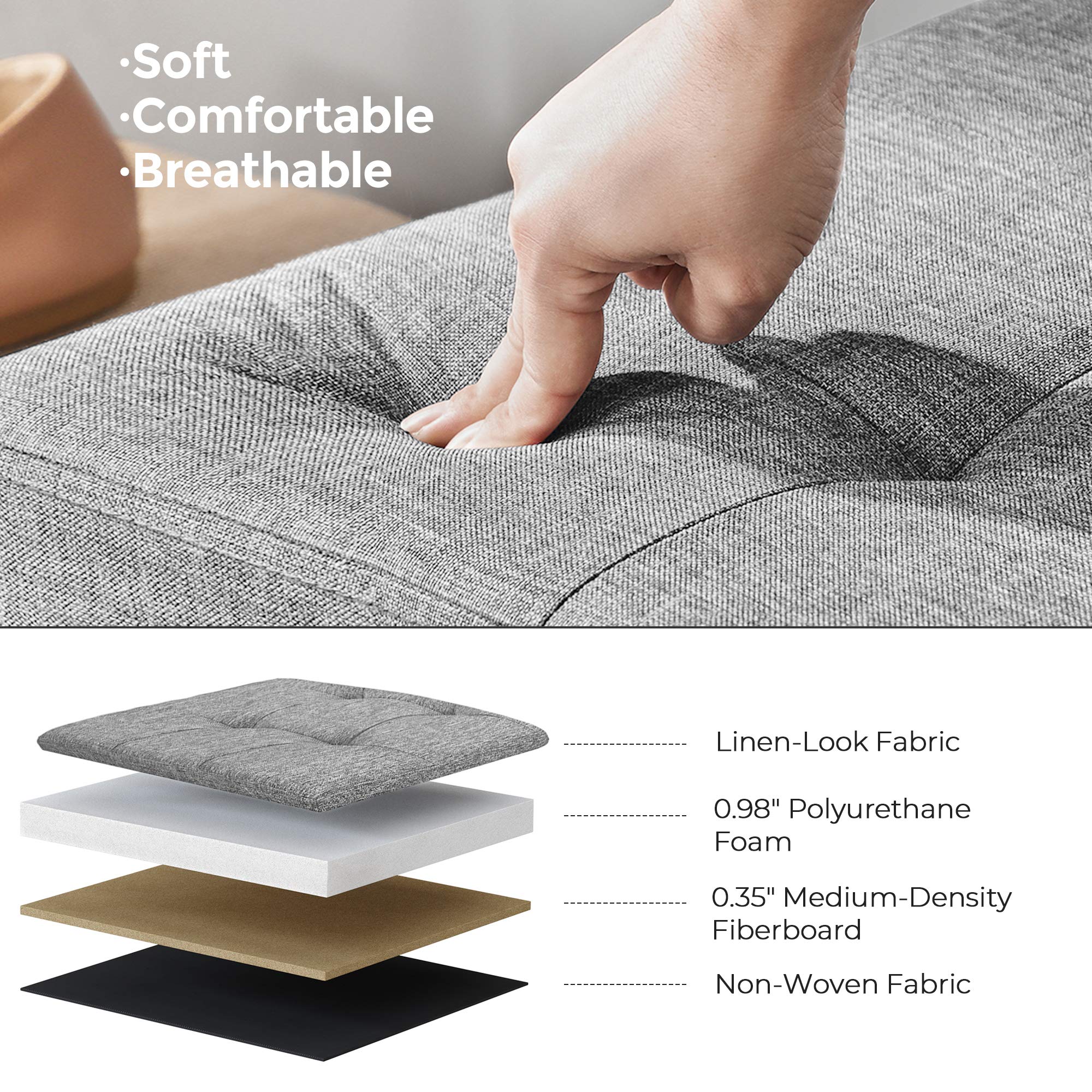 SONGMICS Storage Ottoman, Foldable Storage Bench, 15 x 43 x 15 Inches, Flipping Lid, 660 lb Load Capacity, for Entryway, Living Room, Bedroom, Ash Gray ULSF71G