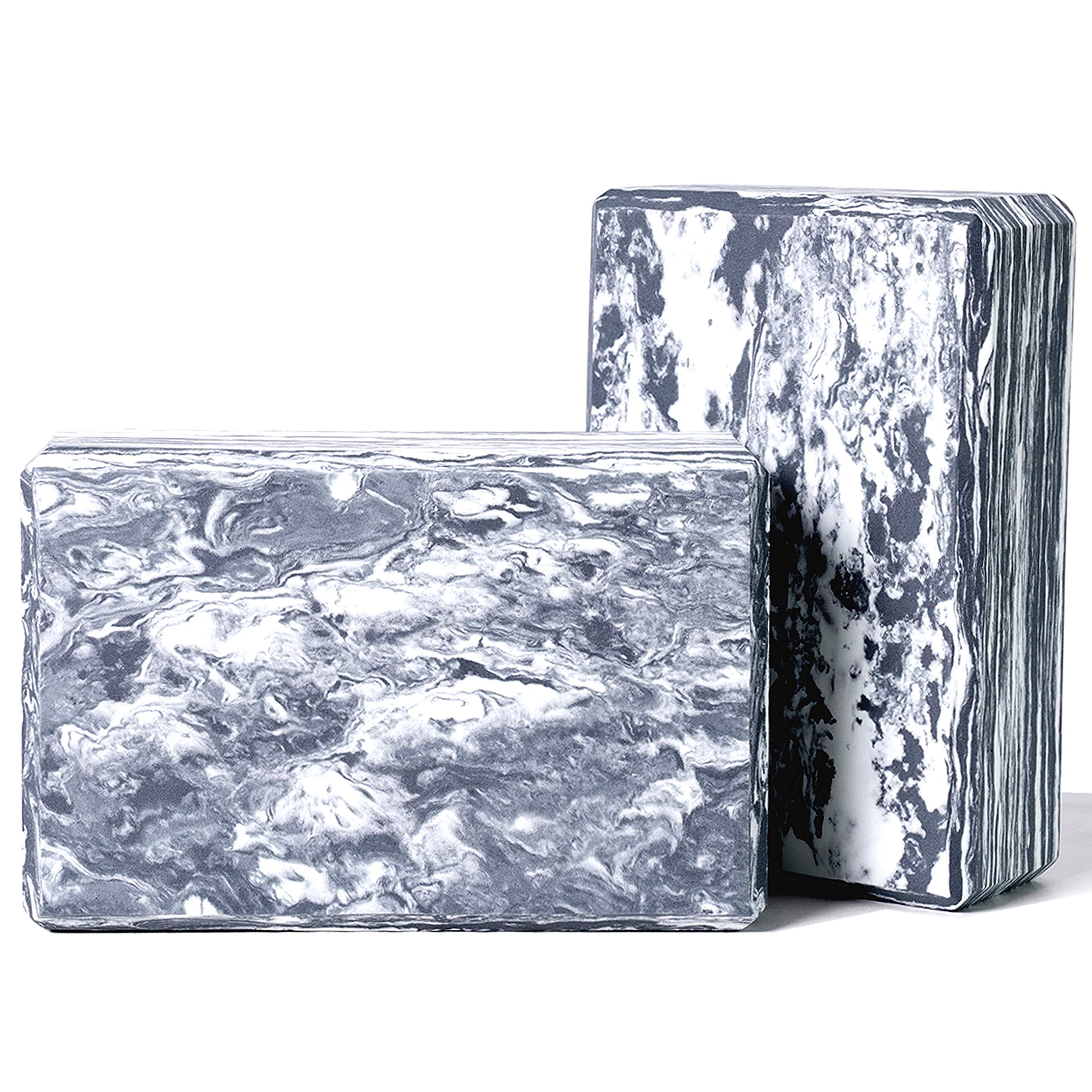 Genric Yoga Block (Set of 2) – Supportive, Soft Non-Slip Foam Surface for Yoga, Pilates, Meditation(Black/Gray/White Marble)