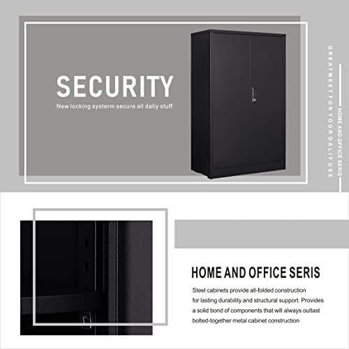 LUCYPAL Metal Storage Cabinet with 2 Adjustable Shelves,Locking Steel Cabinets with Doors,Office Storage Cabinet for Home Office,Garage,Black