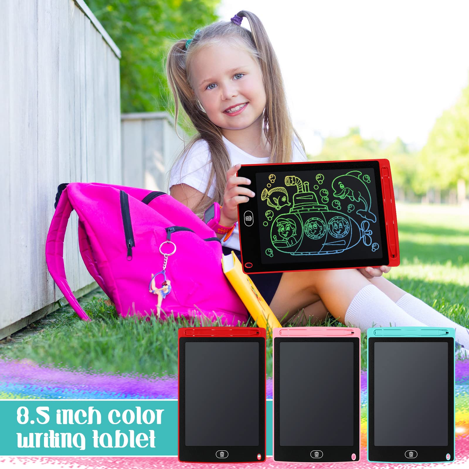 Leinuosen 3 Pack LCD Writing Tablet for Kids 8.5 Inch Colorful Doodle Drawing Tablet Pad for Back to School Educational Learning(Simple Colorful Frame)