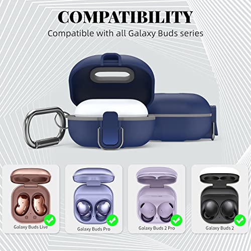 Secure Lock Case for Samsung Galaxy Buds 2 Pro/Galaxy Buds 2/Galaxy Buds Pro/Galaxy Buds Live, WOFRO Shock-Absorbing Protective Cover TPU Hard Shell with Lanyard and Keychain[One-Click pop] (Blue)