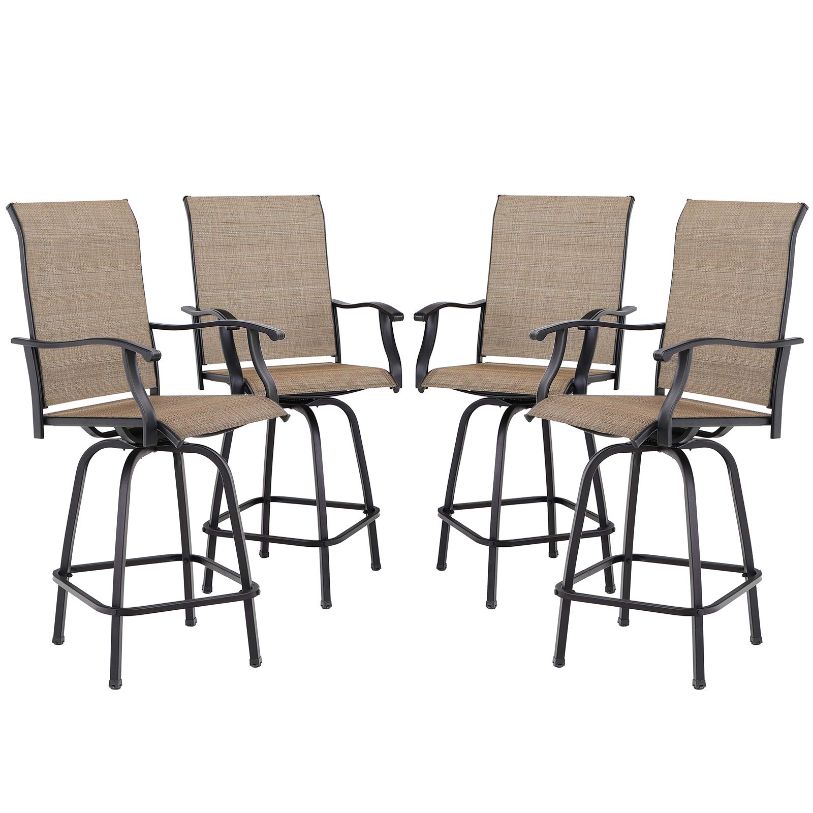 Sophia & William Patio Swivel Bar Stools Set of 4, Bar Height Patio Chair, High Top Patio Chairs, Supports 300 lbs (Brown Fabric)