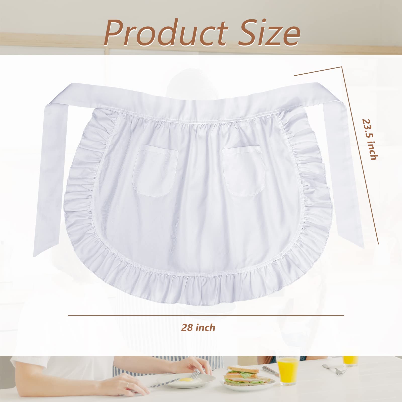 Geyoga Women's Waist Apron Cooking Apron Kitchen Waitress Apron Maid Apron Costume Apron (White,Waist Style)