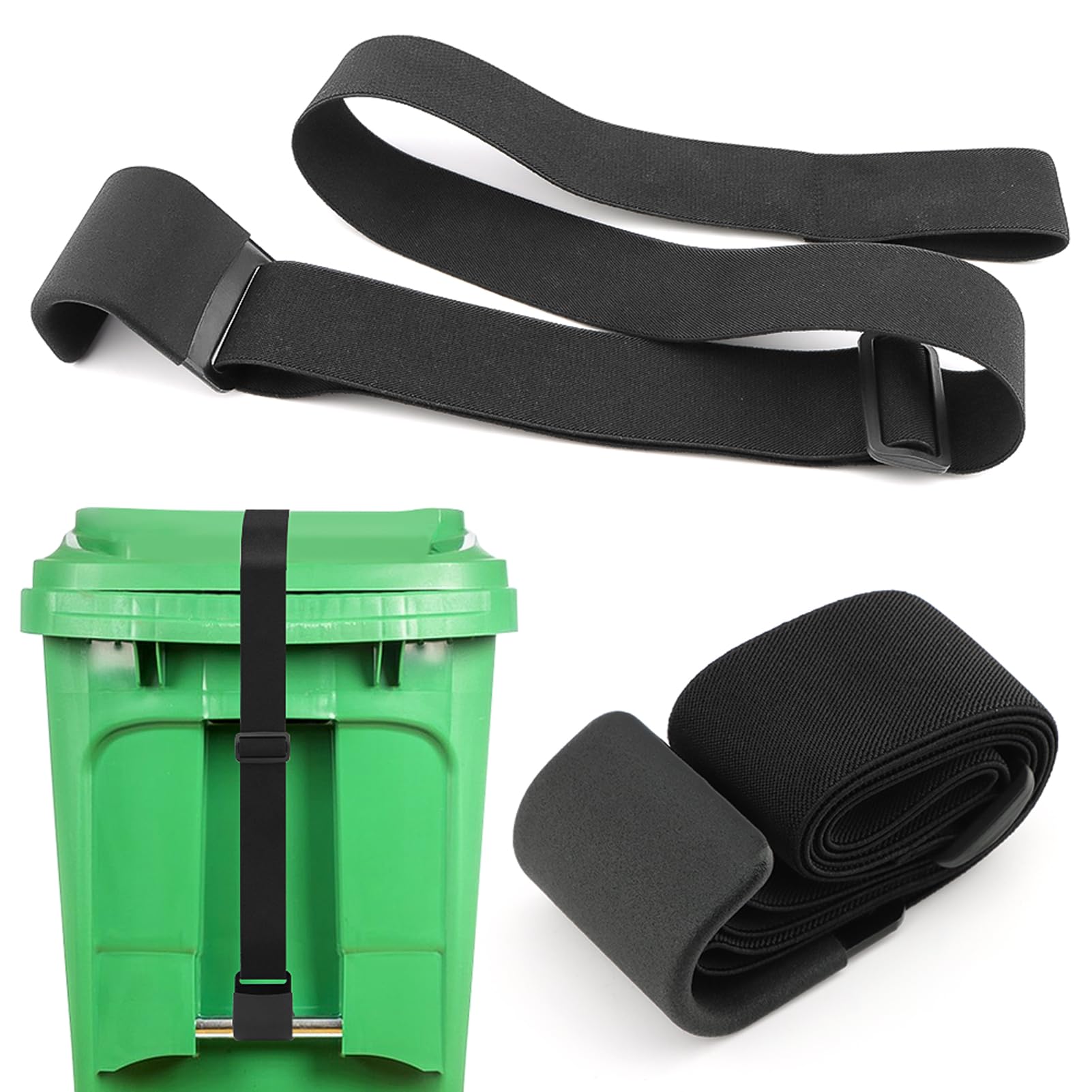 JIANWEI Trash Can Lock, Universal Garbage Can Lock for Animal, Adjustable Trash Can Lid Strap, for Outside Use to Prevent Raccoon and Wind from Tipping Over Trash Bin(black)