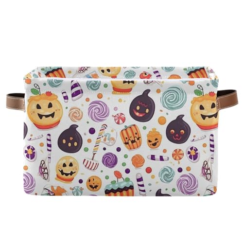 Halloween Colorful Candies Storage Basket Bins Foldable Laundry Hamper Toy Storage Bins Box Organizer for Playroom Living Bed Room Office Clothes Nursery,1 pcs