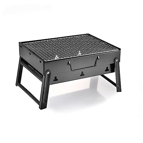 HOSEMN 2023 NEW Portable Folding Charcoal Grills, Stainless Steel Grill Table, Easy Portability For for Outdoor Cooking, Barbecue Camping, Beach BBQ, Picnic Backyard - Black (17"x11.4"x9.4")