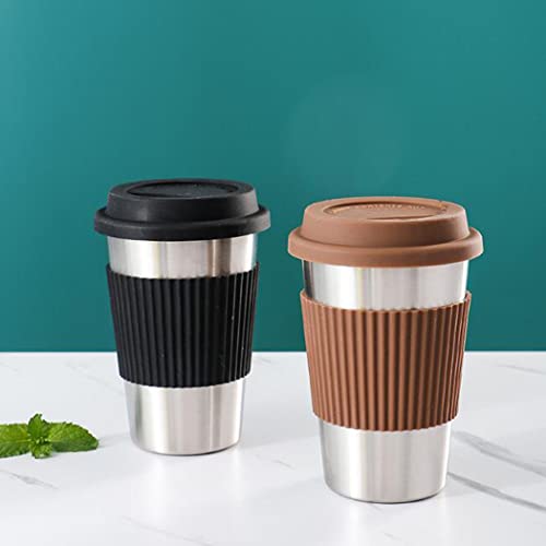 Hoshen 17 Ounce Tumbler Mug (With Silicone Lid), Stainless Steel Coffee Cup, Anti-Scald Coaster, Beverage Cup,Brown