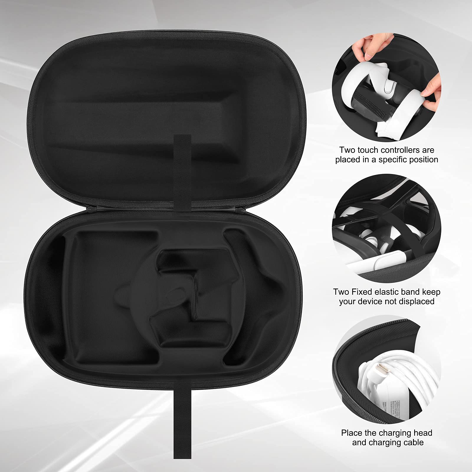Eyglo Elite Strap Case for Oculus Quest 2 VR Headset Travel Bag Carrying Case Equipped Quest 2 Head Strap -Enhanced Support and Protection (Black)