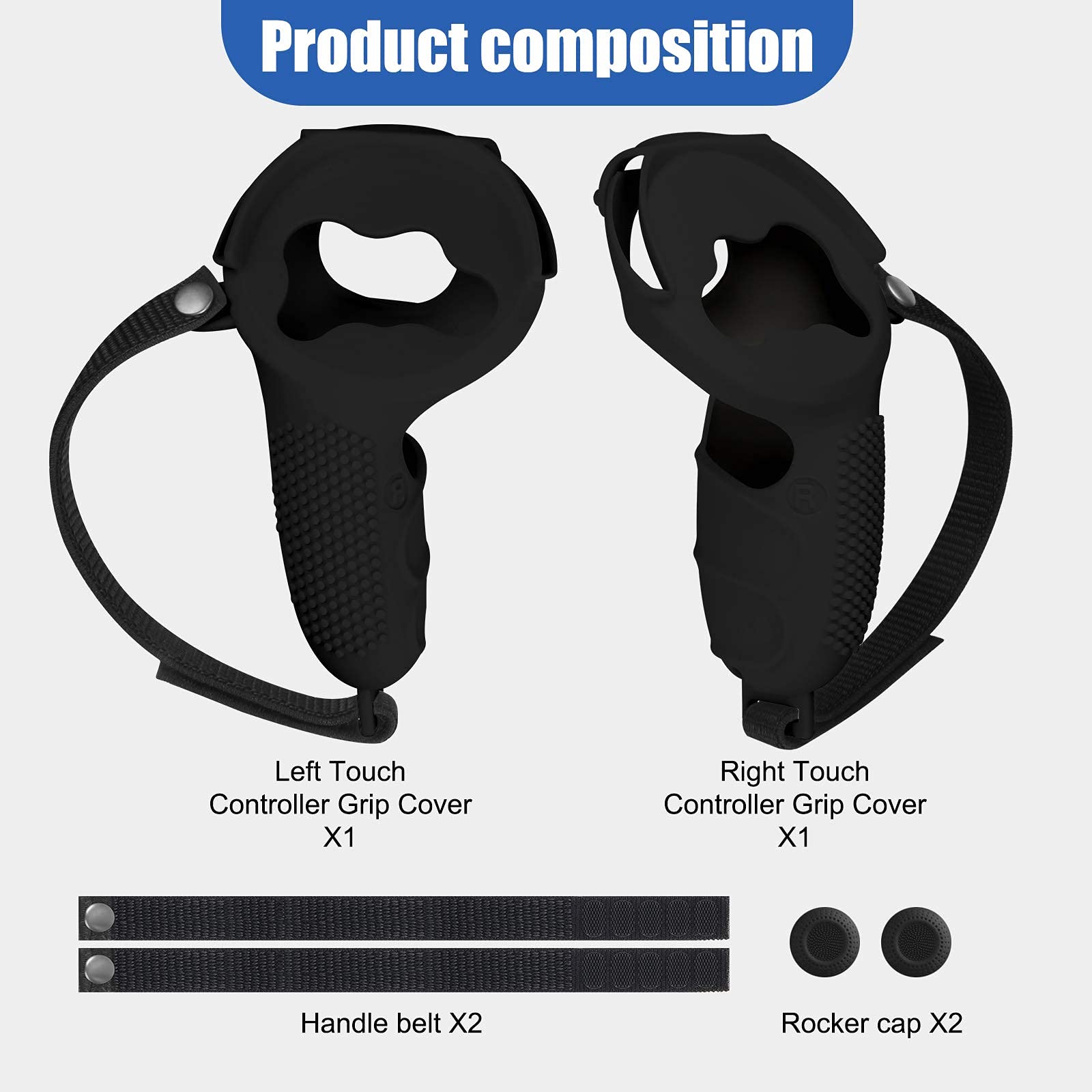 Eyglo Touch Controller Grip Cover Straps for Oculus Quest 2 Headset, Non-Slip Joystick Caps, Anti-Throw Protective Sleeve Oculus Quest 2 Accessories (Black)
