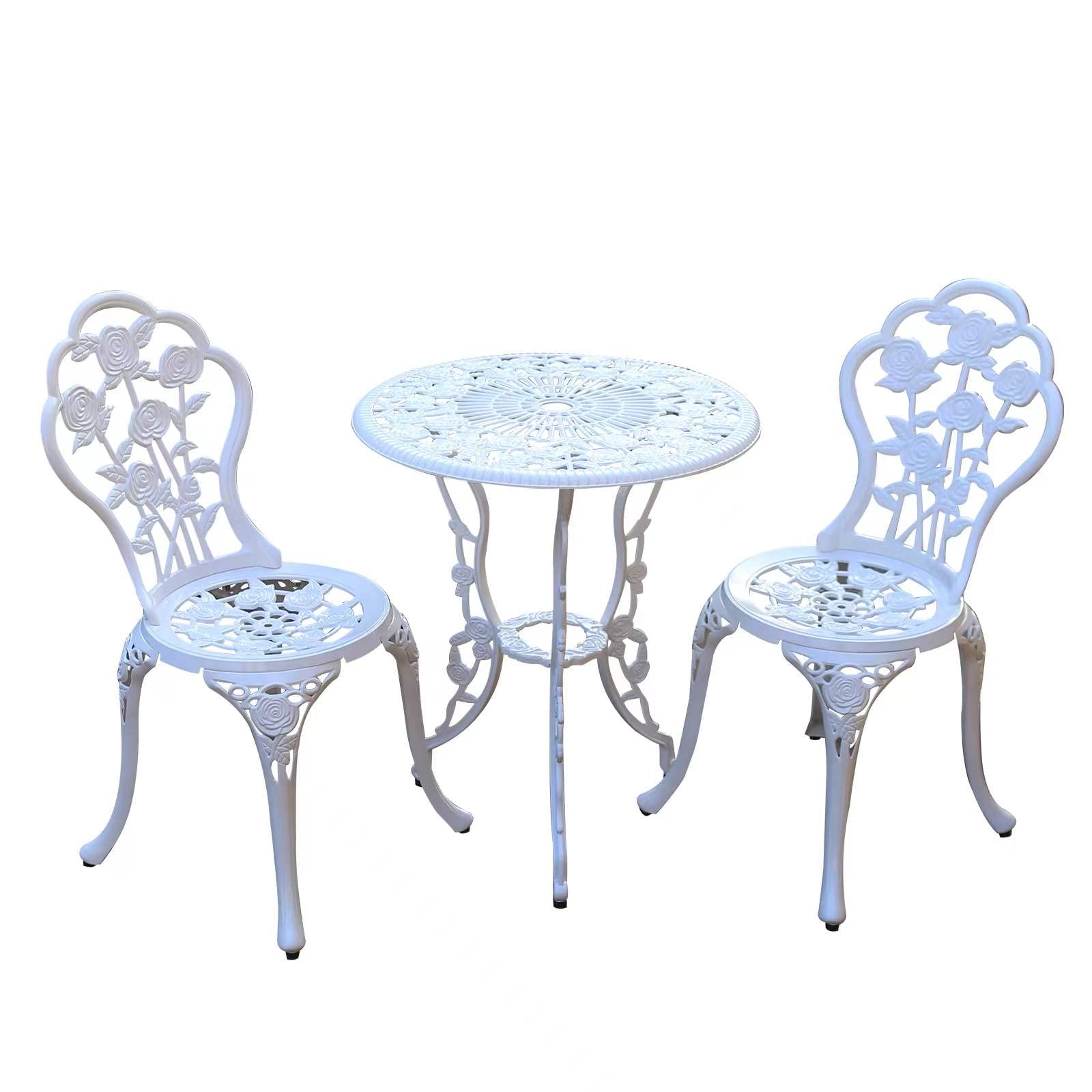 JARDIN DE CENTENNIAL Patio Bistro Set.Rust-Resistant Cast Aluminum Bistro Table Set with Umbrella Hole for Backyard (Rose White)