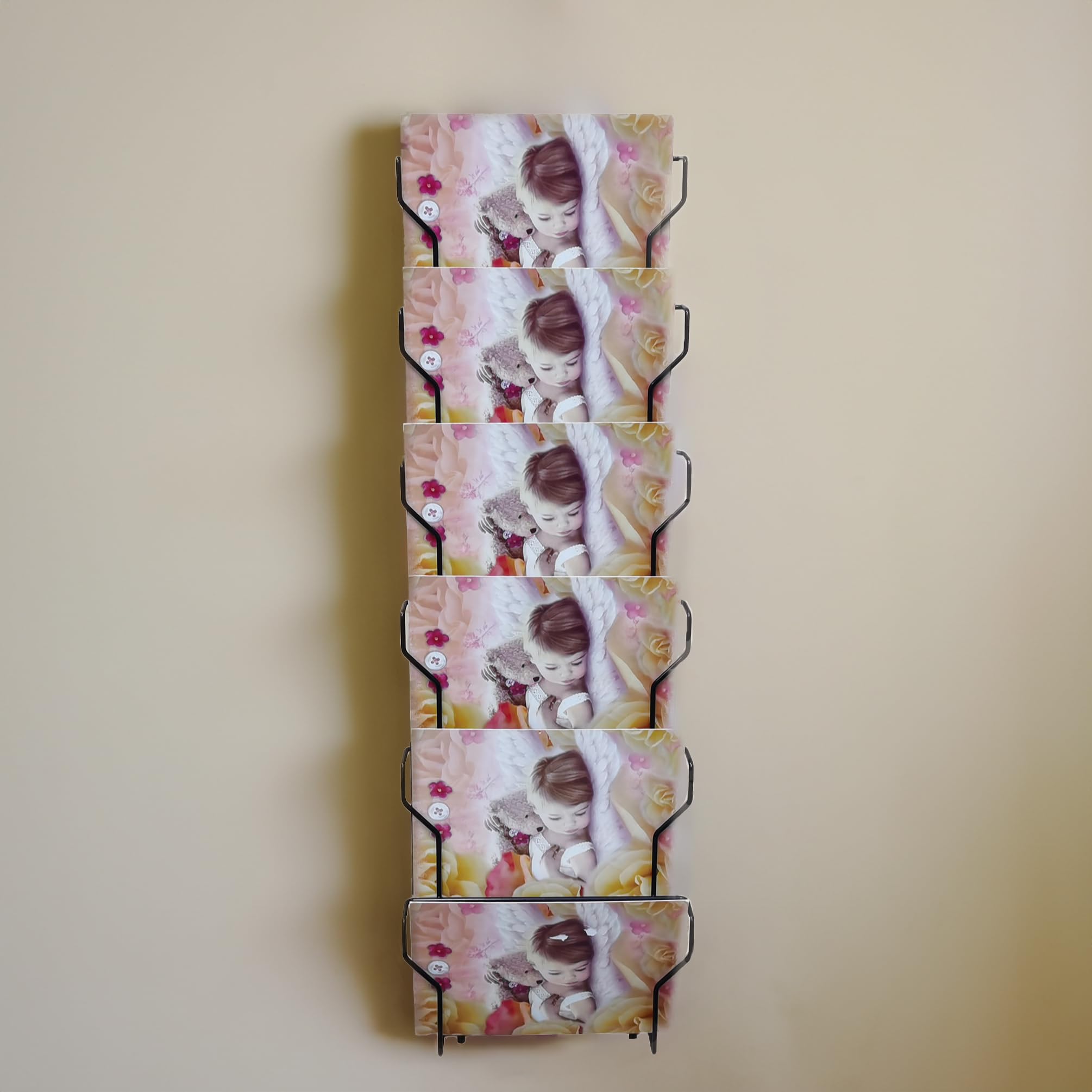 FixtureDisplays® Horizontal Wall Mounting 6 Pockets 6 X 4 Greeting Card Post Card Rack 6.7 X 2 X 21.3 11714-6*4-Black-NF