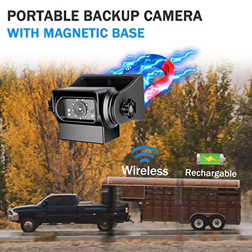 EWAY WiFi Magnetic Hitch Wireless Backup Rear/Front View Camera Rechargeable Battery for Easy Hitching of Gooseneck Horse Boat Travel Trailer/Fifth Wheels/RV/Camper Reverse for iPhone iPad Android