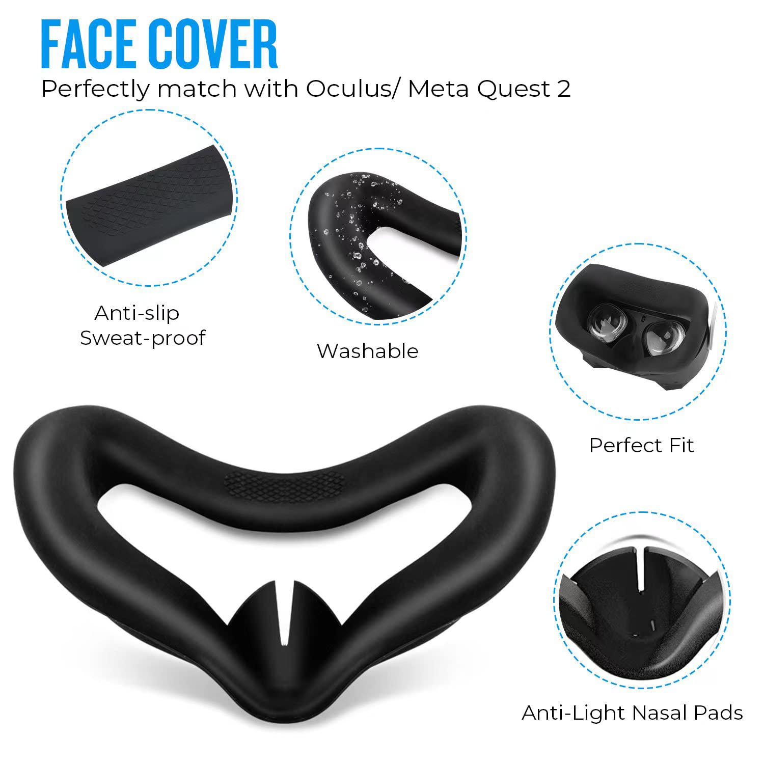 Hevanto VR Silicone Cover for Ouest 2, VR Silicone Face Cover Set for Virtual Reality Headset, VR Shell Cover, Quest 2 Touch Controller Grip Cover, Protective Lens Cover, Disposable Eye Cover(Black)