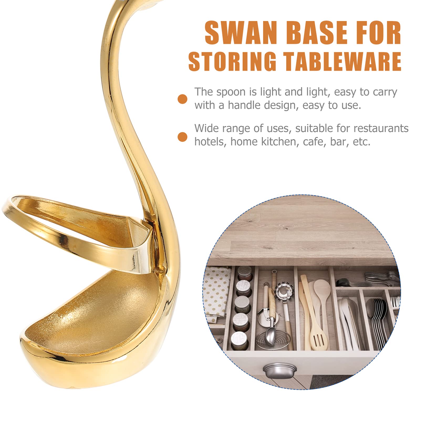 Hemoton Dinnerware Set Spoon Stand Stainless Steel Utensil Holder Fruit Dessert Flatware Swan Base Holder Spoon Organizer for Countertop (Golden) Spoon and Fork Holder Stainless Steel Swan Holder