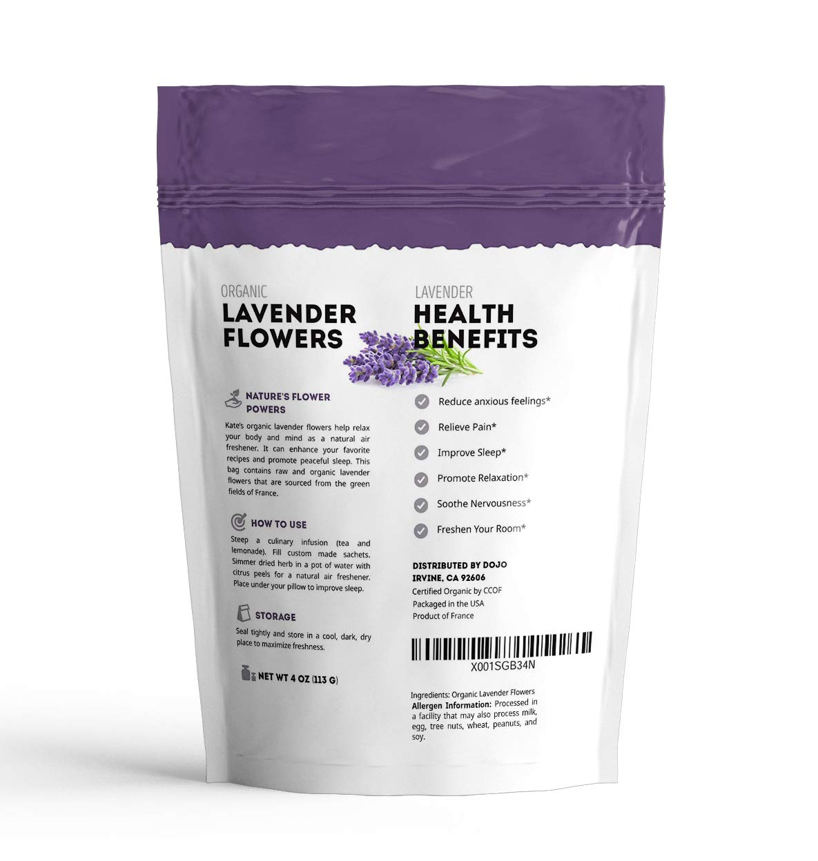 Dried Lavender Flowers for Tea and Soap Making (4oz) - Kate Naturals. USDA Organic Dried Flowers From Lavender Plant for Lavender Tea & Lemonade. Culinary Lavender and Edible Lavender Buds.