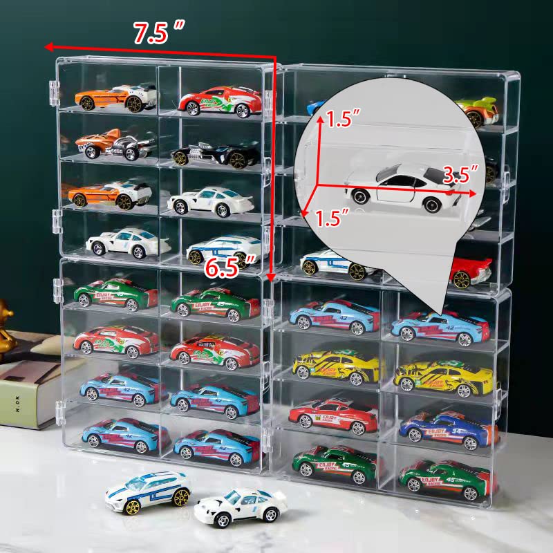Hot 1/64 Scale Matchbox Wheels Toy Car Display Case Holds 32 Toy Cars Storage Organizer,Dustproof,Clear Matchbox Toy Car Display Box 6.5 X 7.5 X 1.6 inches 4pcs