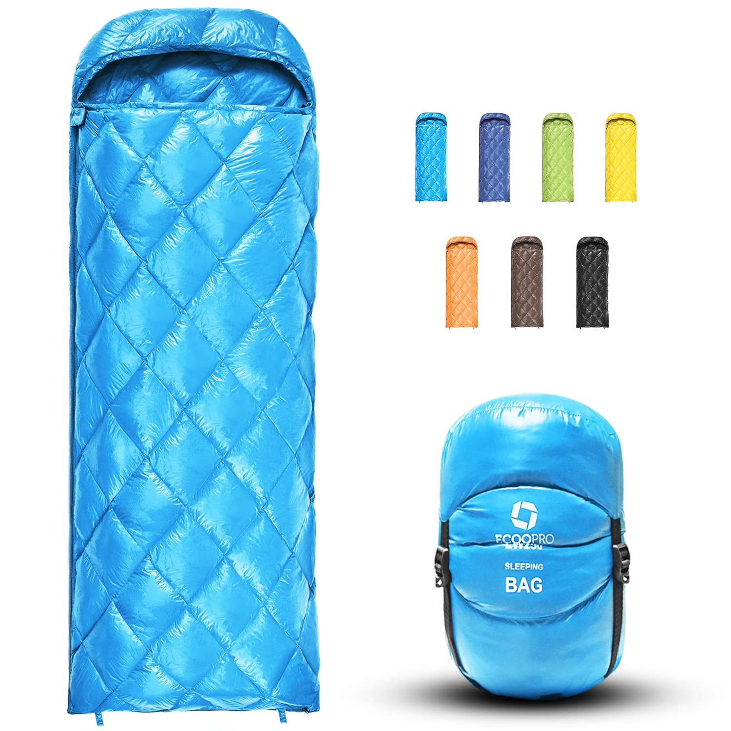 ECOOPRO Down Sleeping Bag, 32 Degree F 800 Fill Power Cold Weather Ultralight Compact Portable Waterproof Camping Sleeping Bag with Compression Sack for Adults, Teen, Kids