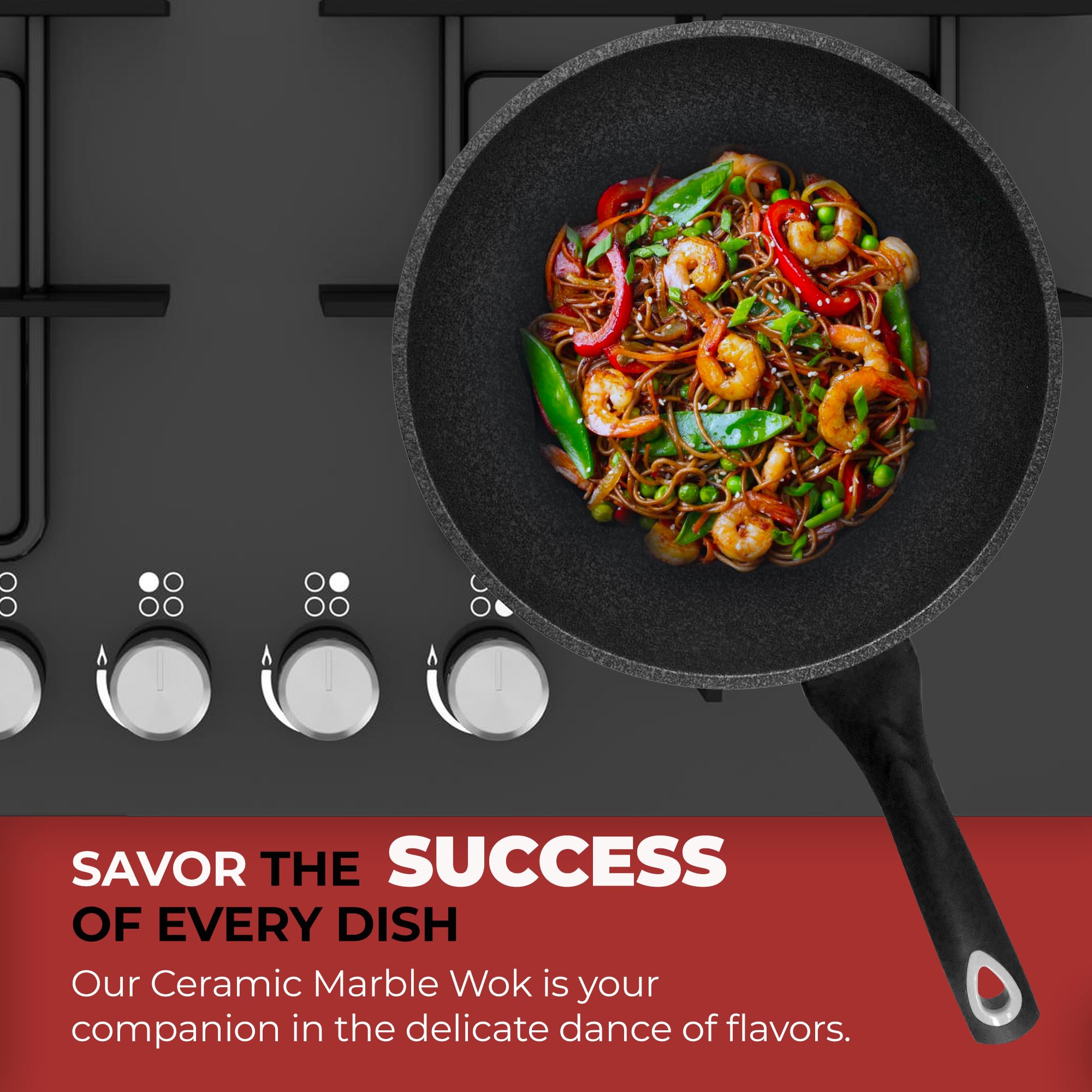 HOME N KITCHENWARE Nonstick Ceramic Wok, Frying Pan - Premium 9-Layered Cookware, Korean Marble-Coated - Easy to Clean Cast Aluminum - Induction Ready for Saute, Stir-Fry, Eggs, Fried Rice 8-Inch