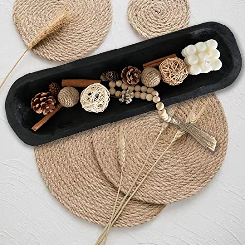 Wooden Dough Bowls Decorative,Rustic Bread Long Bowls Decor Wood Tray, Hand Carved For Table Centerpiece Decor, Home Decor (20 * 6 * 2 inch Black)