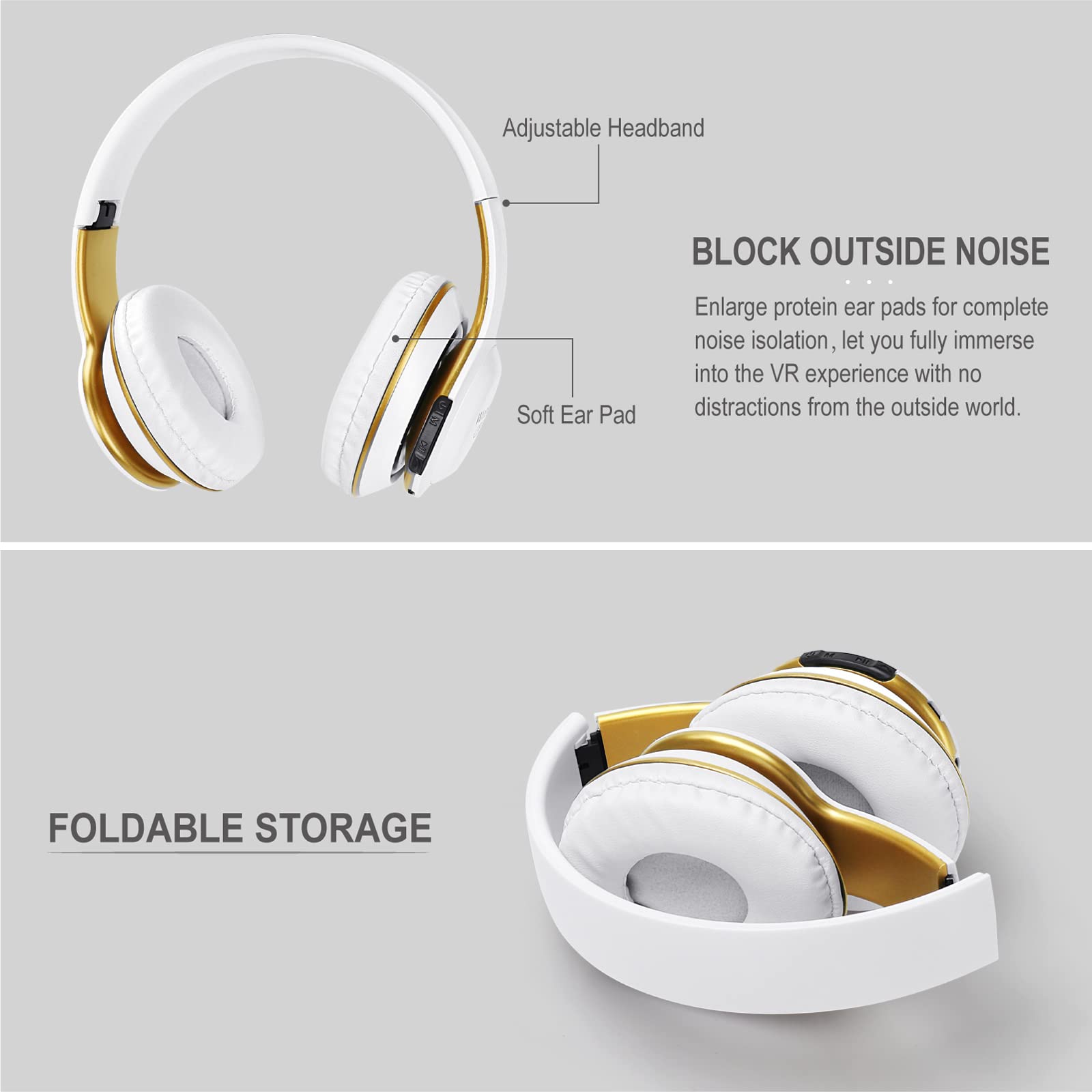 Gaming Headphones Compatible with Meta Quest 2 Headset Increase VR Immersion - VR Headphones with Custom Length Cable, Optimized Gaming Audio Driver, VR Accessories - White