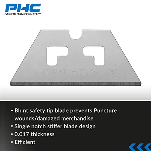 Pacific Handy Cutter SP017 Safety Point Blade for PHC Safety Cutters, Pack of 100, Sharp Edge, Safety Point Razor Blades for Injury Reduction, Cuts Boxes, Cardboard, Tape, Plastic Straps, and More