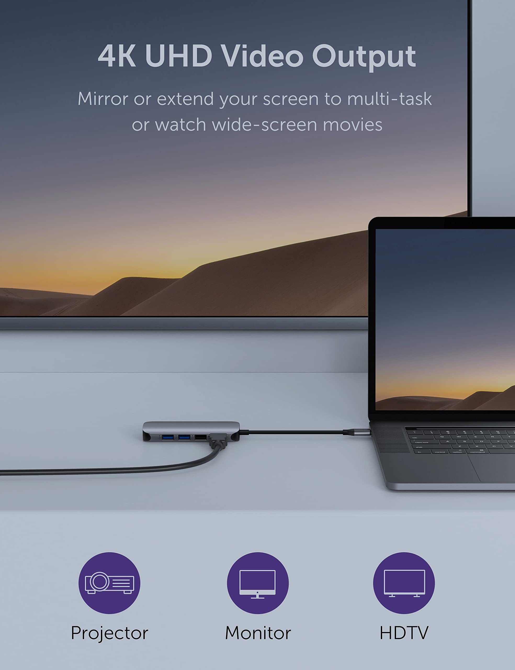 USB C Hub-9 in 1 Portable Space Aluminum Dongle with 4K HDMI, 100W PD Charging, Card Reader, 1000Mbps Ethernet Port for MacBook Air/Pro and More