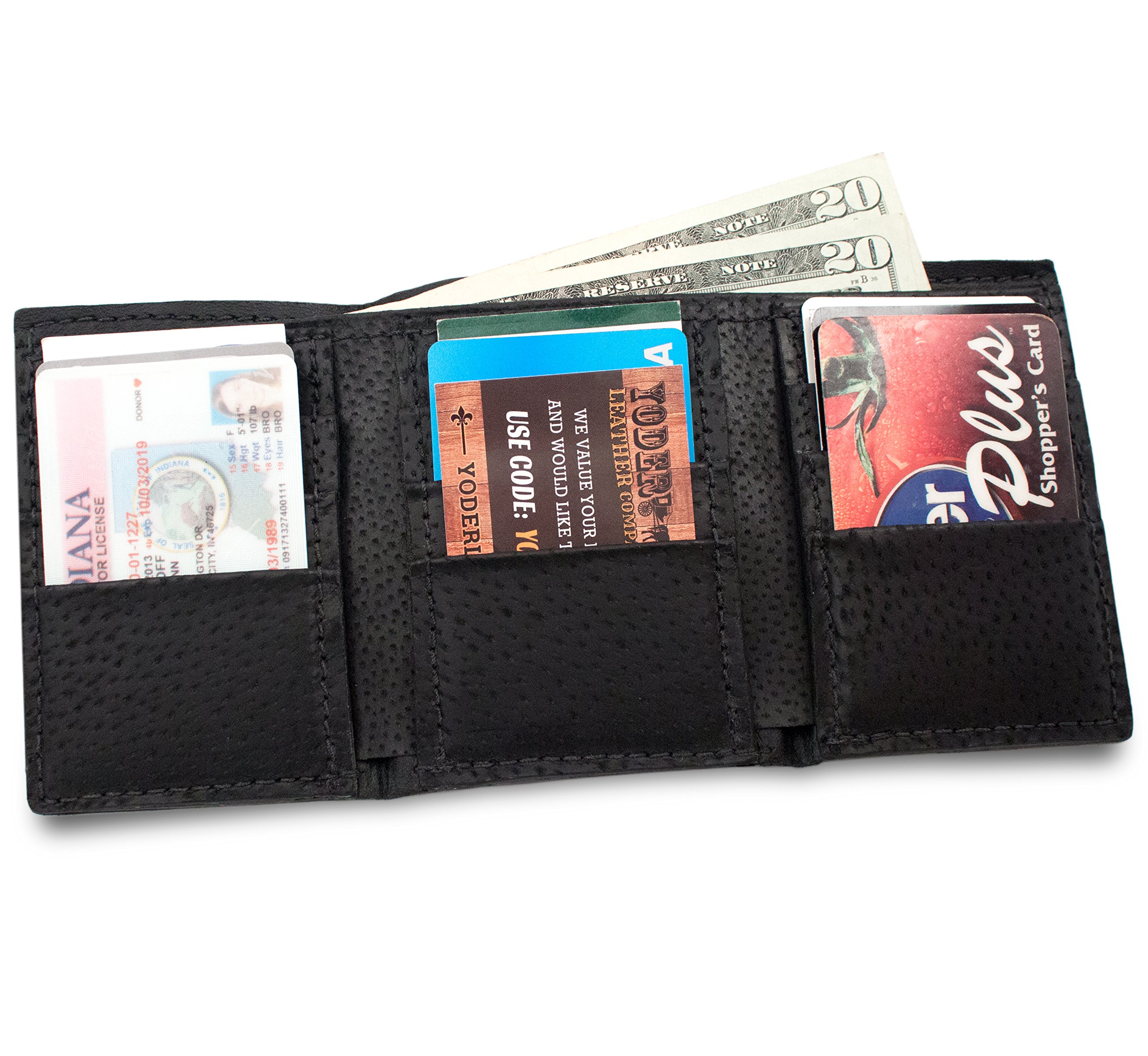 Genuine Ostrich Skin Trifold 9 Card Leather Wallet (Brown)