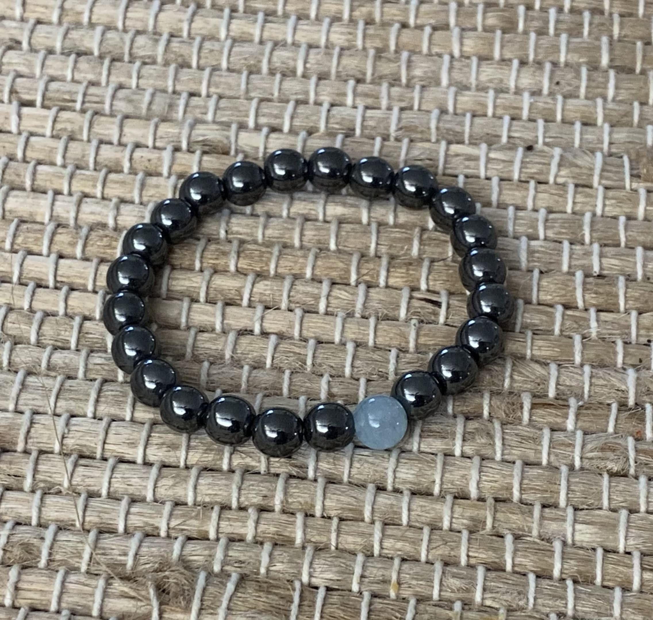 Ezina Designs - Alaskan Magnetic Black Hematite & Glacial Water Cleansed Aquamarine Stretch Bracelet