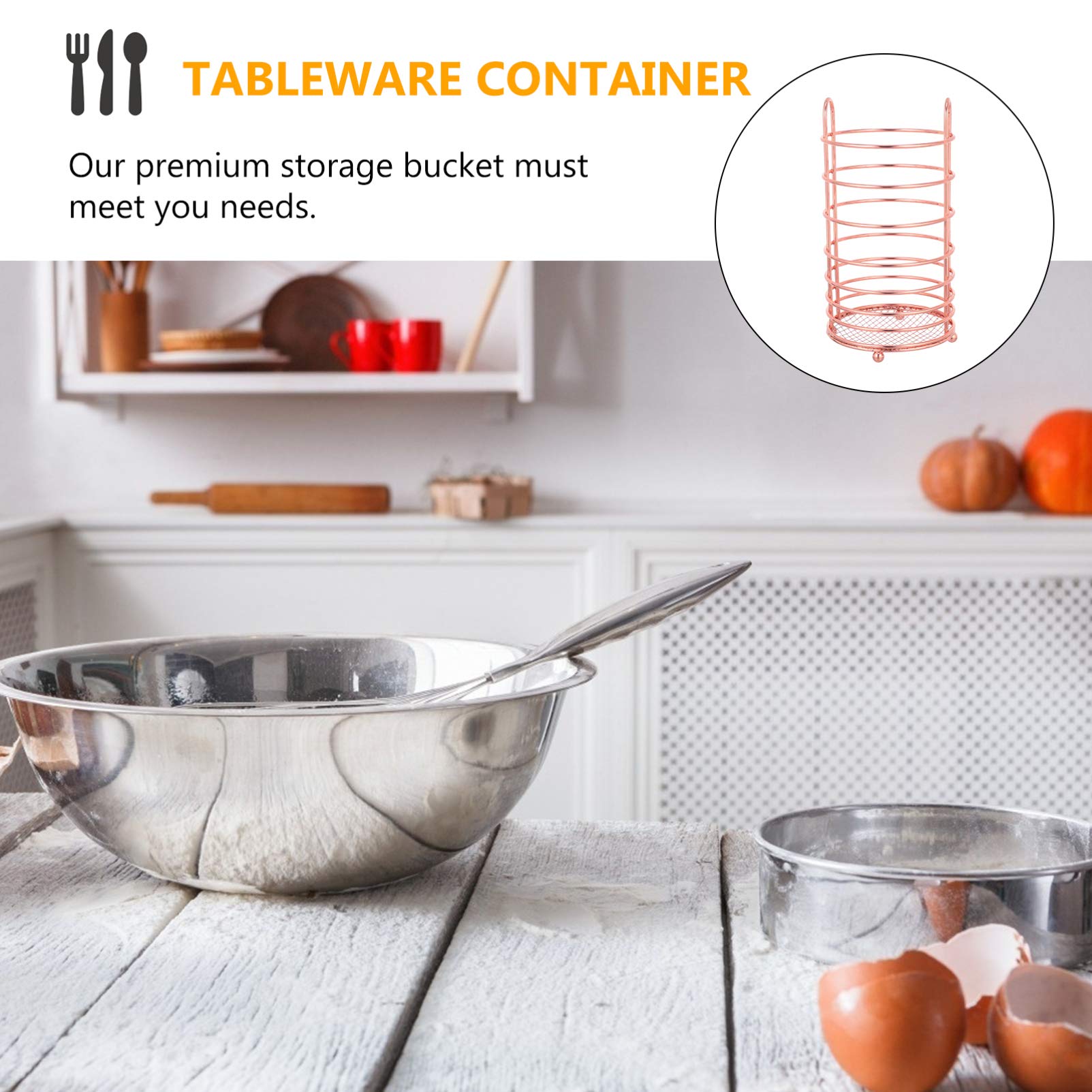 Hemoton Kitchen utensil crock Utensil Bucket Stainless Steel Utensil Cutlery Holder Utensil Storage Organizer Kitchen Countertop for Dinner spatula holder Table cooking utensil holder