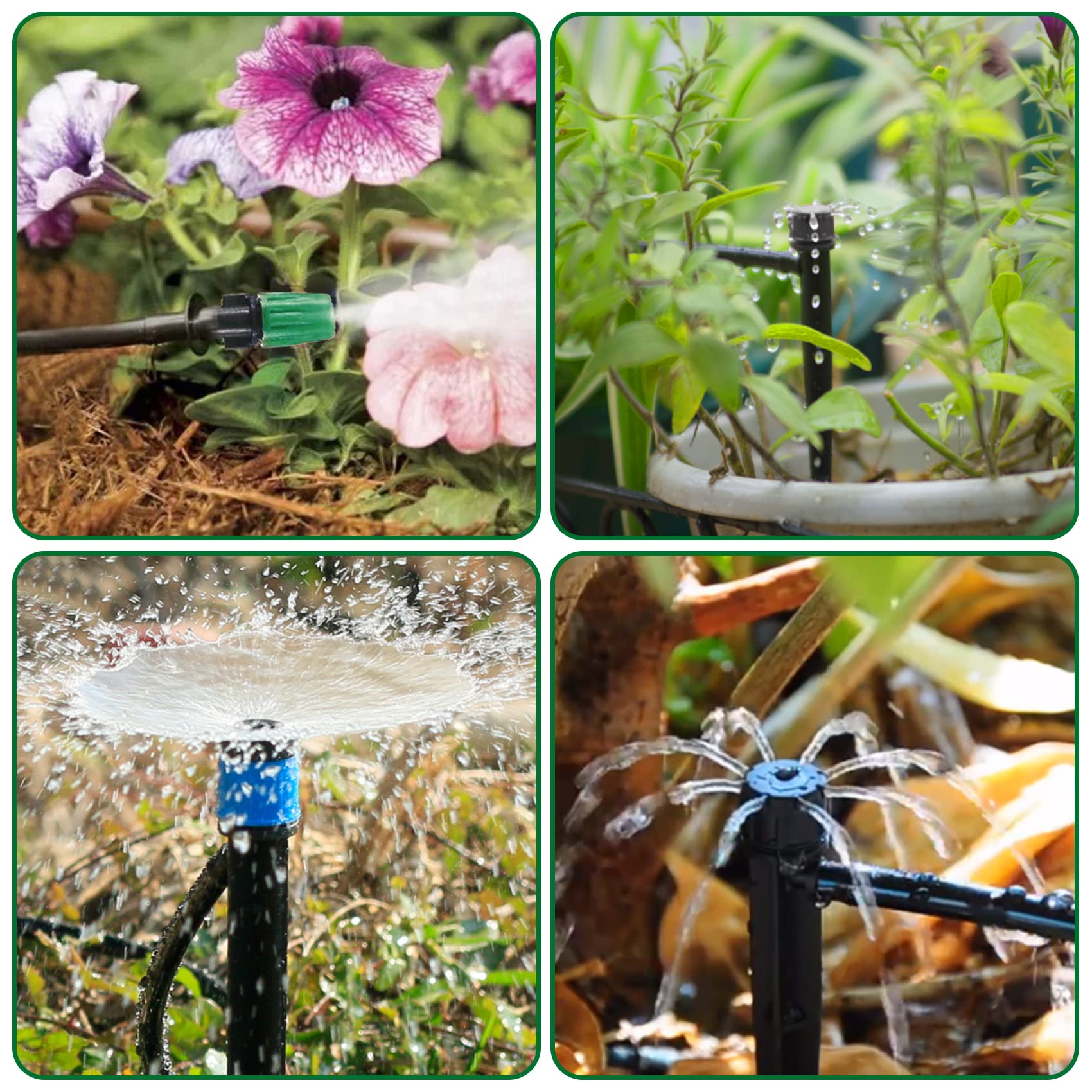 Flantor Drip Irrigation Kit, Irrigation System Garden Watering System with 26ft 1/2 inch and 200ft 1/4 inch Blank Distribution Tubing, Automatic Drip Irrigation with 6-Way Connector and Adjustable