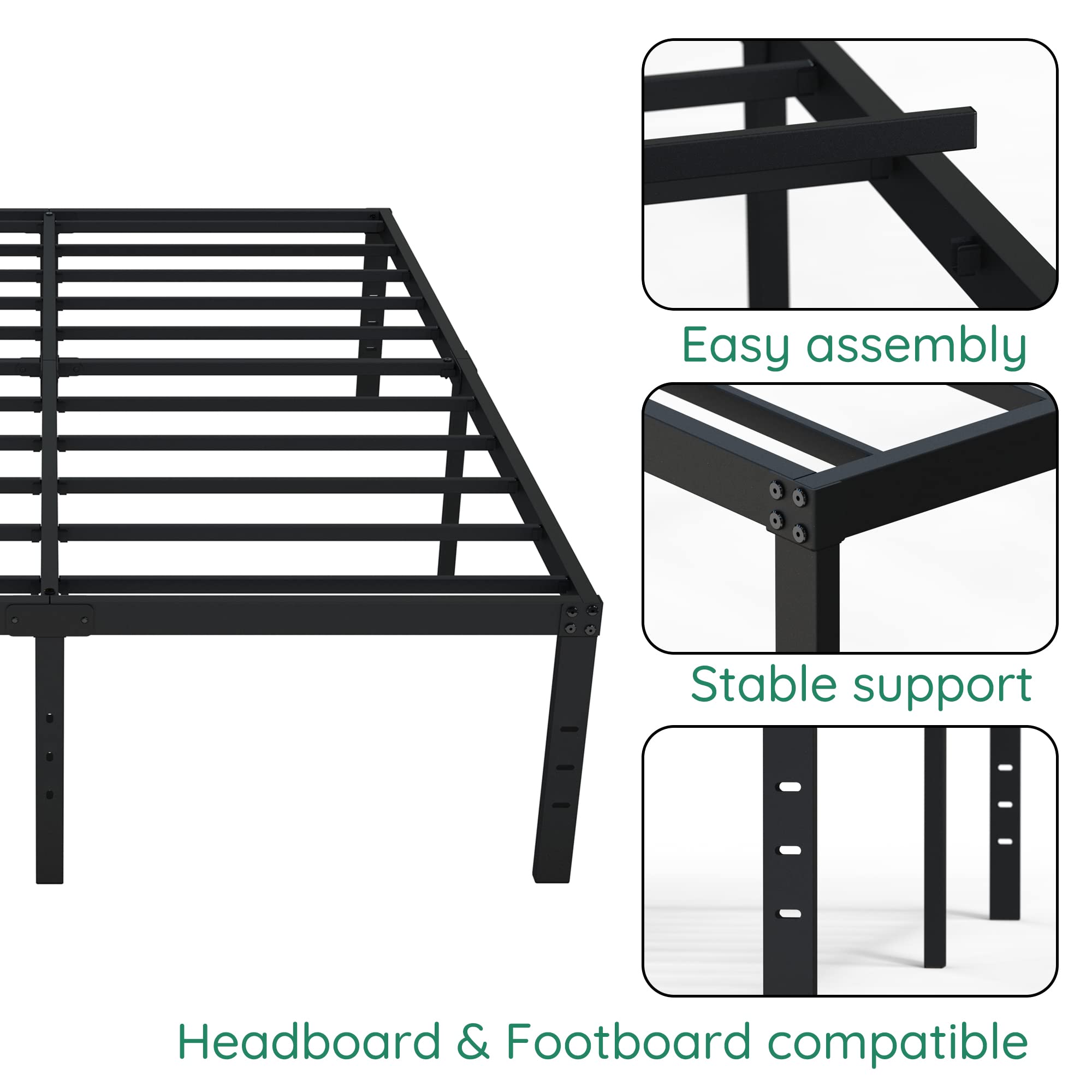 DiaOutro 16 Inch California King Bed Frames Heavy Duty Metal Platform No Box Spring Needed, Maximum Storage, Easy to Assembly, Noise Free, Black