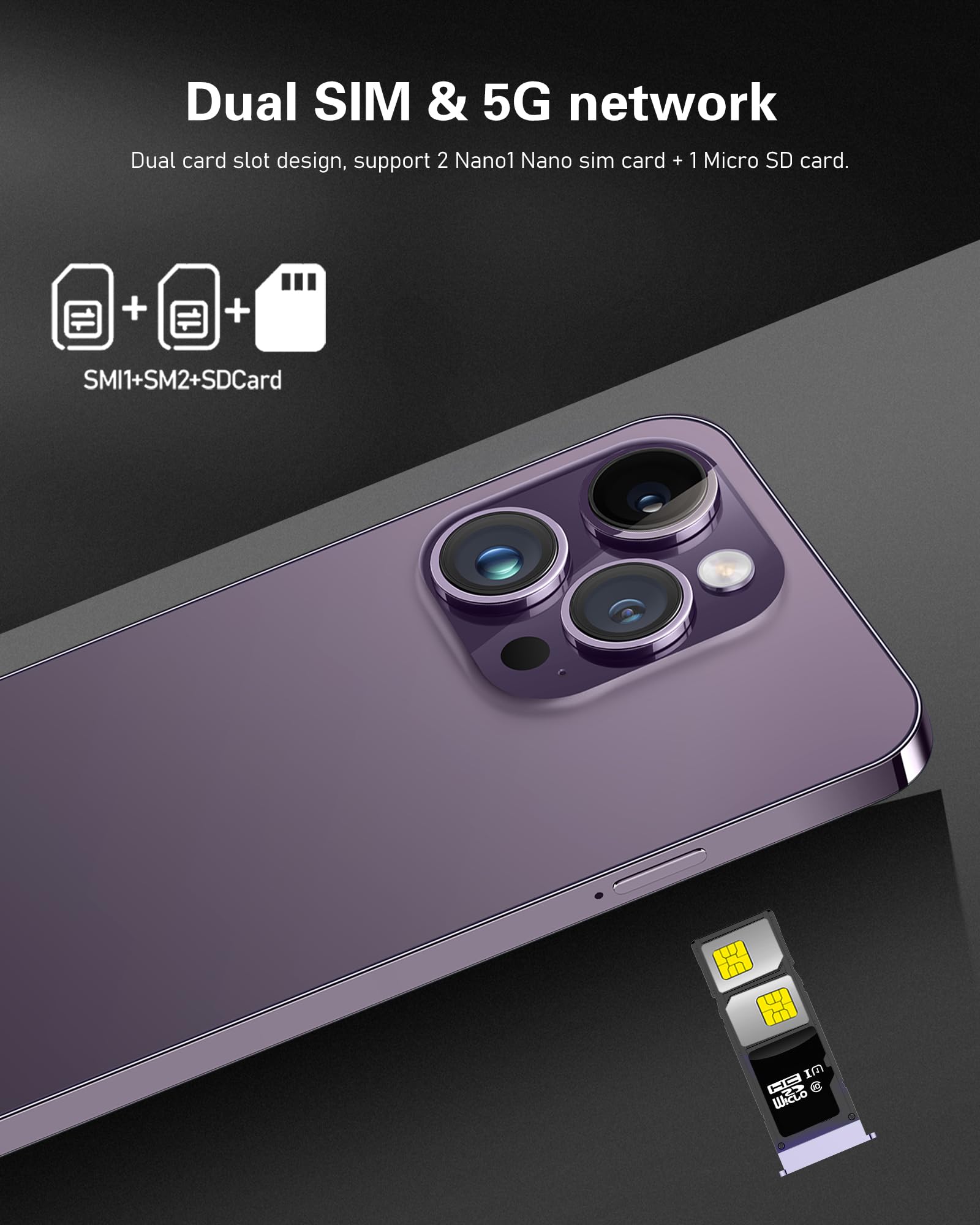 ExAchat A14 Pro Max 5g unlocked smartphone (Purple)