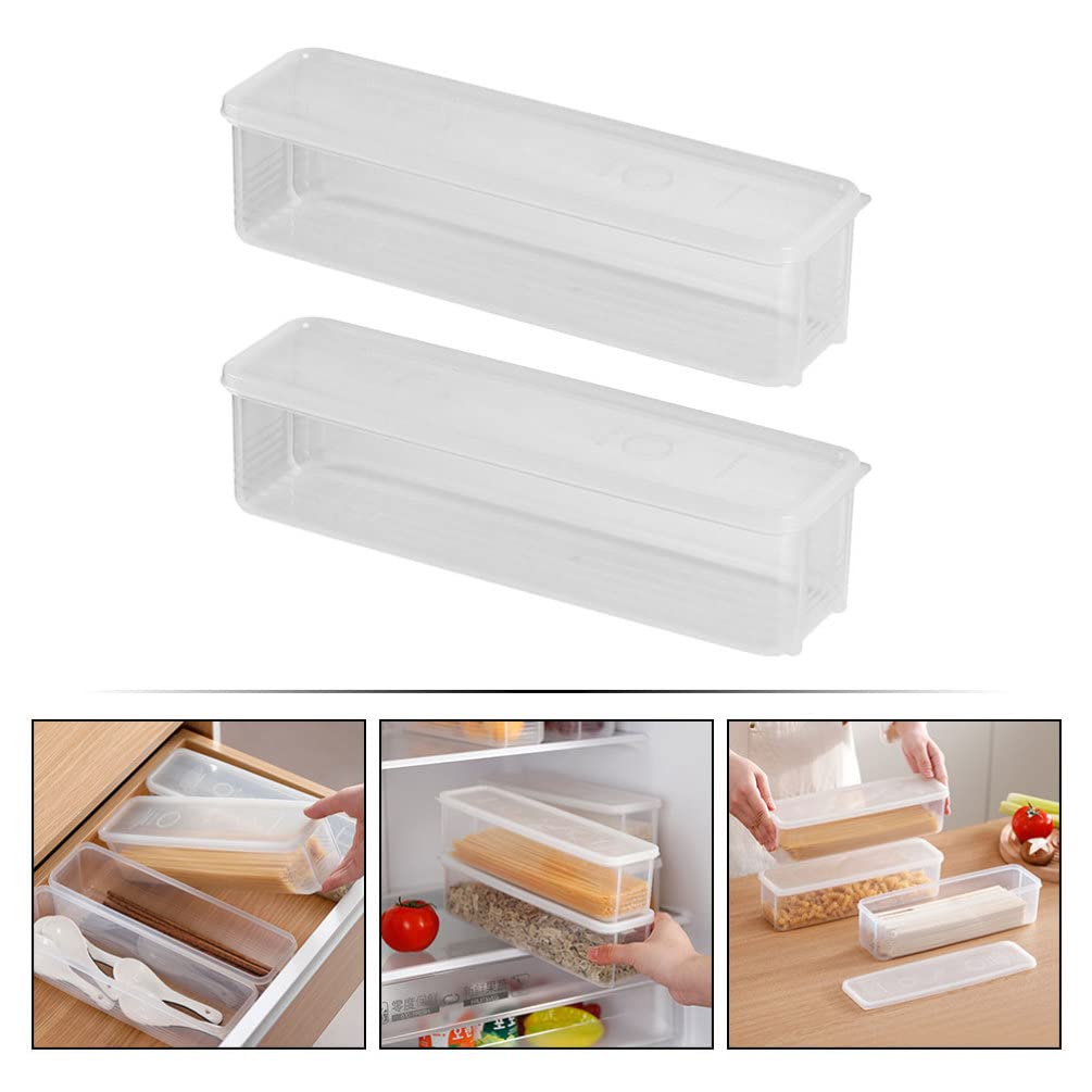 HEMOTON Pasta Holder Container 2pcs Pasta Container Spaghetti Noodle Holder Rectangular Chopstick Storage Box Sealed Noodle Canisters Rectangular Food Box Spaghetti Keeper Box with Cover
