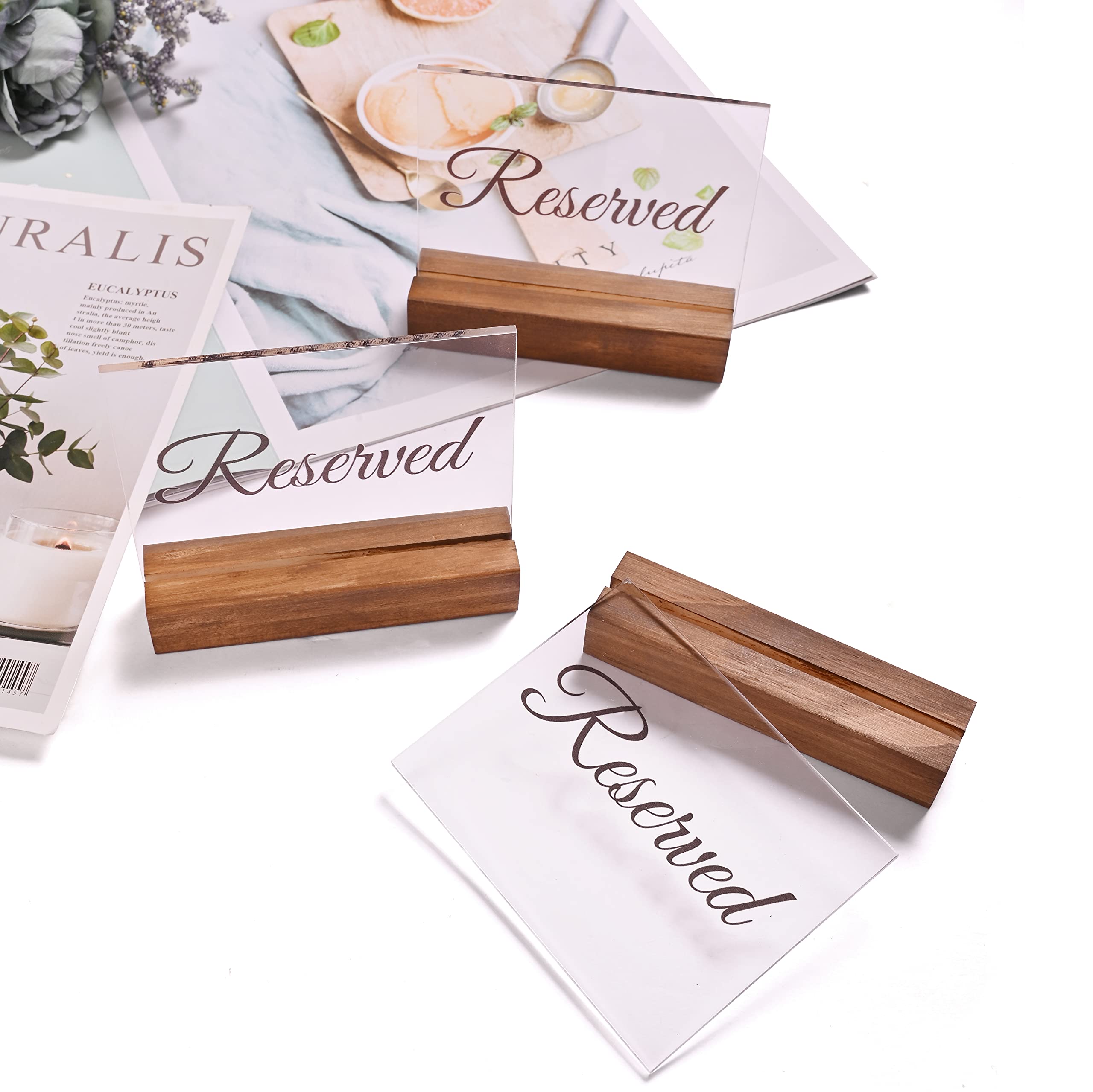 Sparkle Race Reserved Table Signs, 6-Pack Acrylic Reserved Signs for Tables, Reserved Signs for Weddings with Wood Holders, Place Card Holder for Dinner Party Events Seating