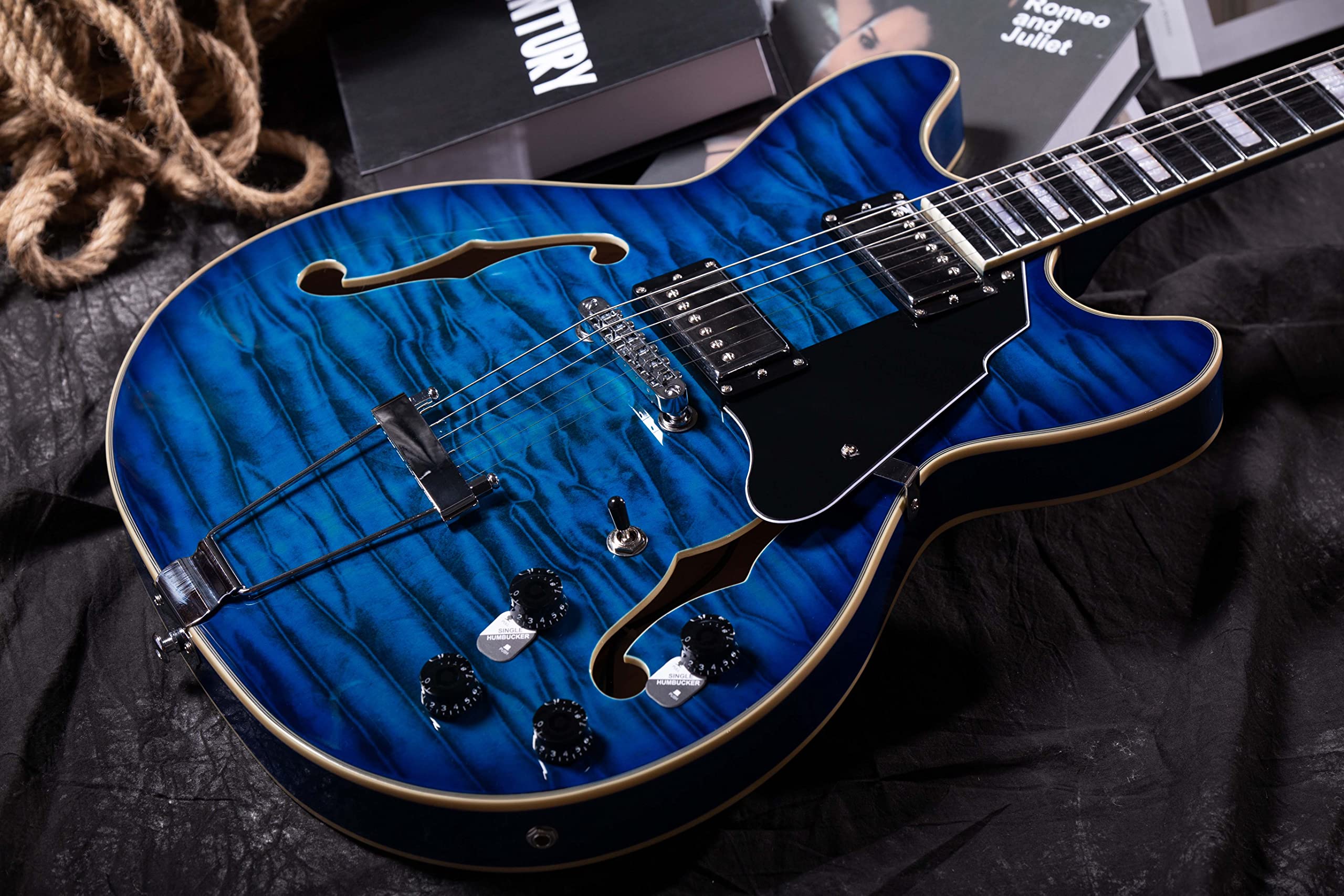 Grote Semi-Hollow Body Electric Guitar Thinline Arched-top Coils Splitting With Gigbag GYS-35 (Brown)
