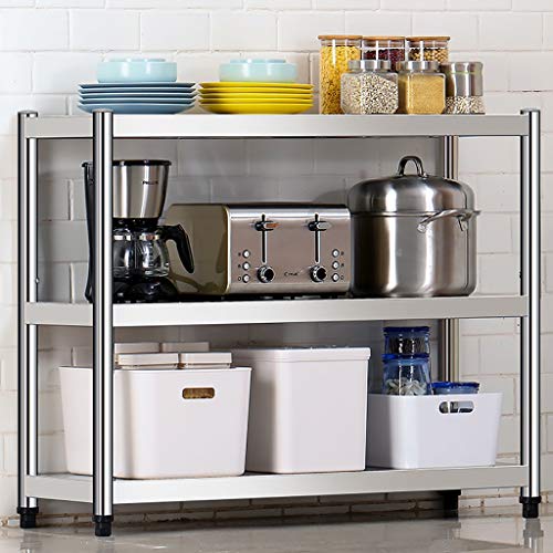 LIZI Racks 3 Tier Shelf Shelving Units,Multi-Purpose 201 Stainless Steel Small Storage Rack,Load-Bearing 153kg Per Floor,for Kitchen Livingroom Bathroom Office (Size : 90X45X80CM)