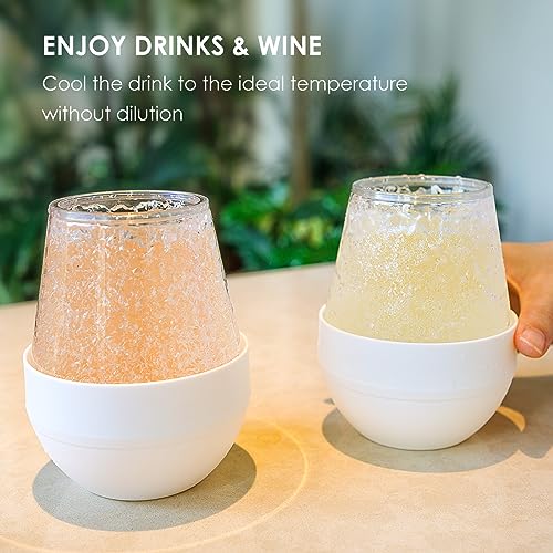 Freeze Wine Cooling Cup Set: Set of 1 Chiller Mug Red and White Wine Glasses with Frozen Gel - Plastic Shatter Resistant Double Wall Insulated Cooler Cups 10 oz