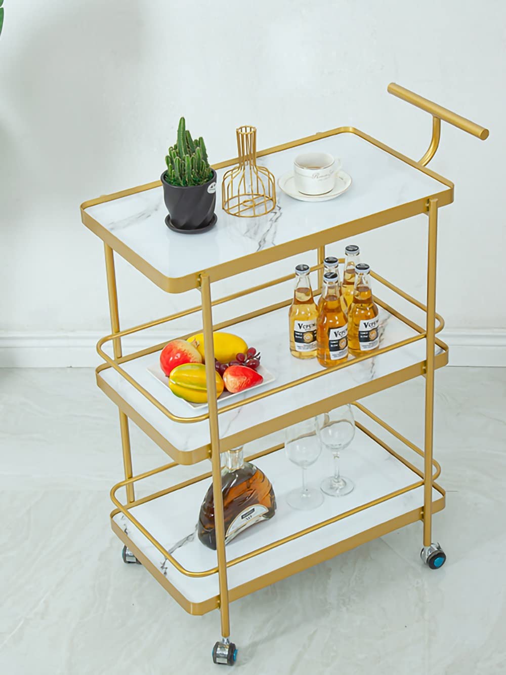 LIUZH Dining Car Trolley Hotel Business Restaurant Mobile Cake Delivery Car Iron Multi-Functional Hand Push Home Bar Cart