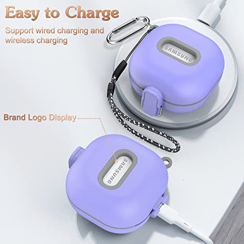 QIUDAOY 3in1 with Lock for Samsung Galaxy Buds Pro 2 Case/Galaxy Buds Pro Case/Galaxy Buds 2 Case/Galaxy Buds Live Case,One-piece Hard Shell Protective Cover with Lanyard/Keychain Accessories (Purple)