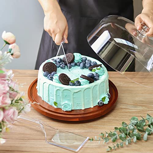 WEHOME Rotating Cake Stand with Dome,Acacia Wood with Acrylic Lid,Revolving Cake Diaplay Plate Holder with Clear Cake Cover for Cakes,Cupcakes,Pastries,Cookies,Desserts&etc.