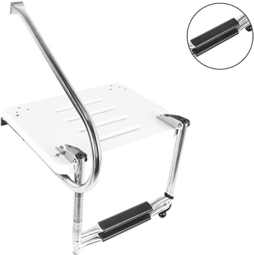 YaeMarine 2 Steps Boat Out-Board Swim Ladder, Under Platform Boat Ladder, Telescoping Boat Ladder, Fiberglass Platform Folding Stainless Ladder